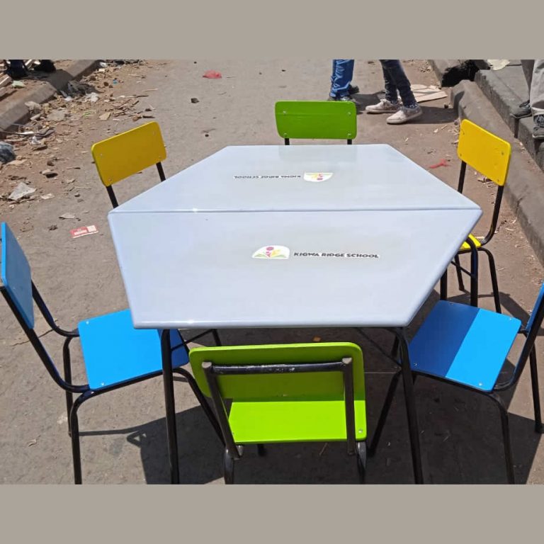 Kindergarten Hexagon Table Fibre Glass Coated Top with 6 chairs ...