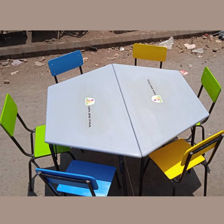 Kindergarten Hexagon Table Fibre Glass Coated Top with 6 chairs ...