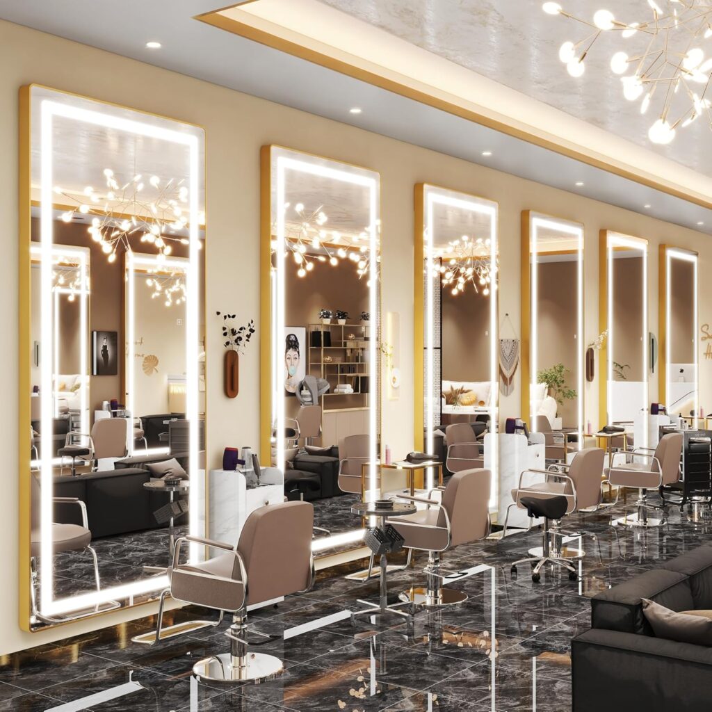 Wall Style Modern Mounted LED Salon Gold Mirror - School Furniture Kenya